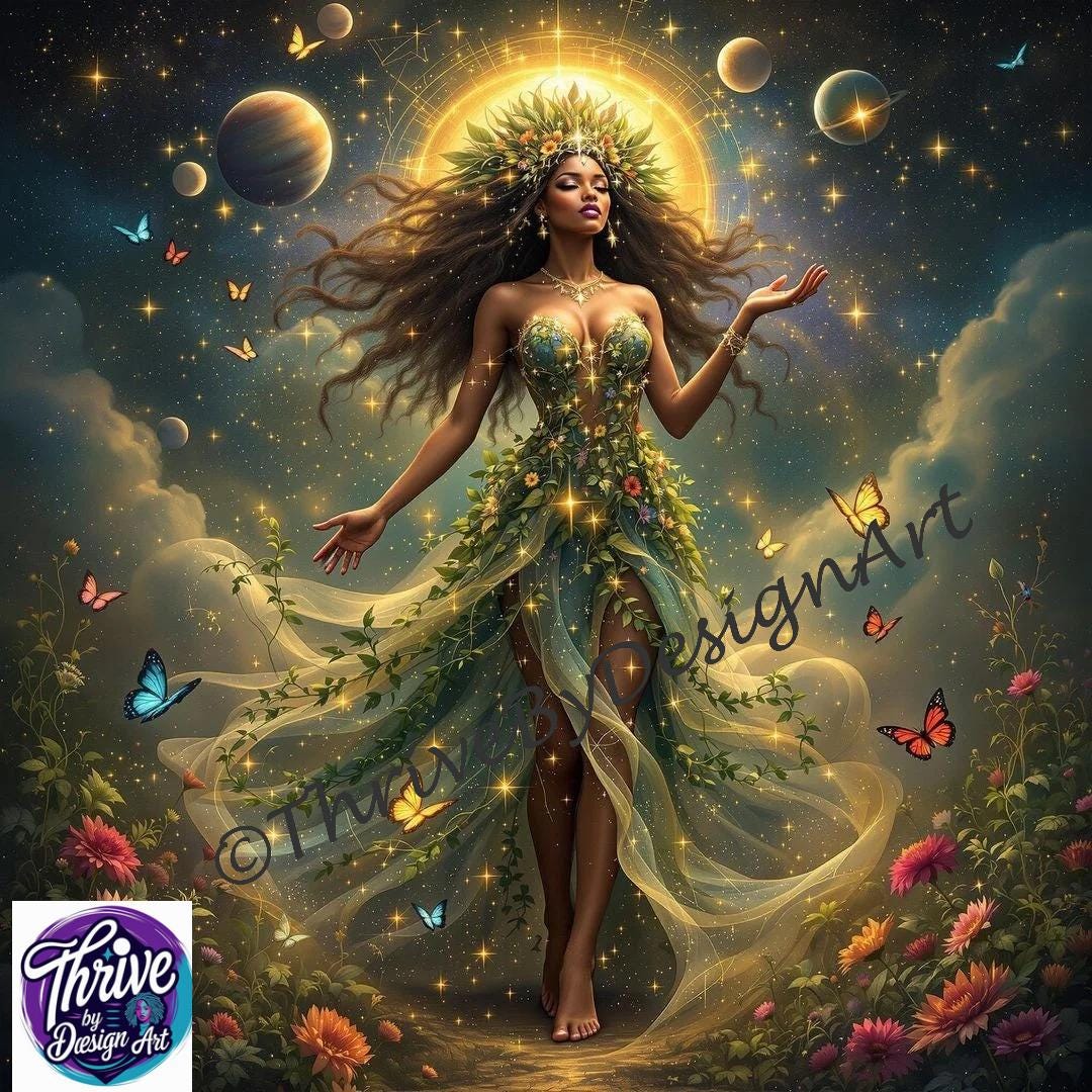 Celestial Earth Queen Art Print: Afrocentric Goddess, Spiritual Decor ...