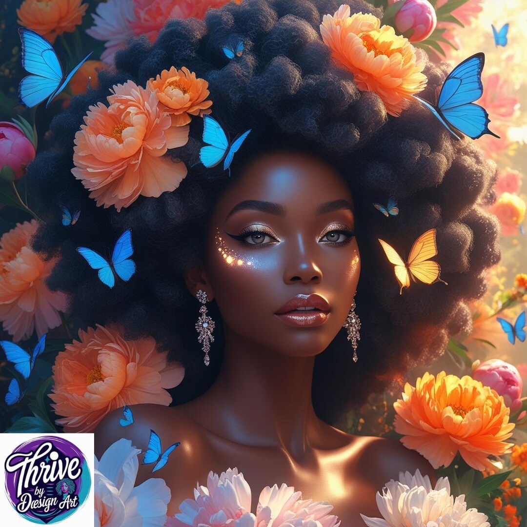 Divine Bloom - Afro Art Print | Black Woman Flower Crown Wall Art ...