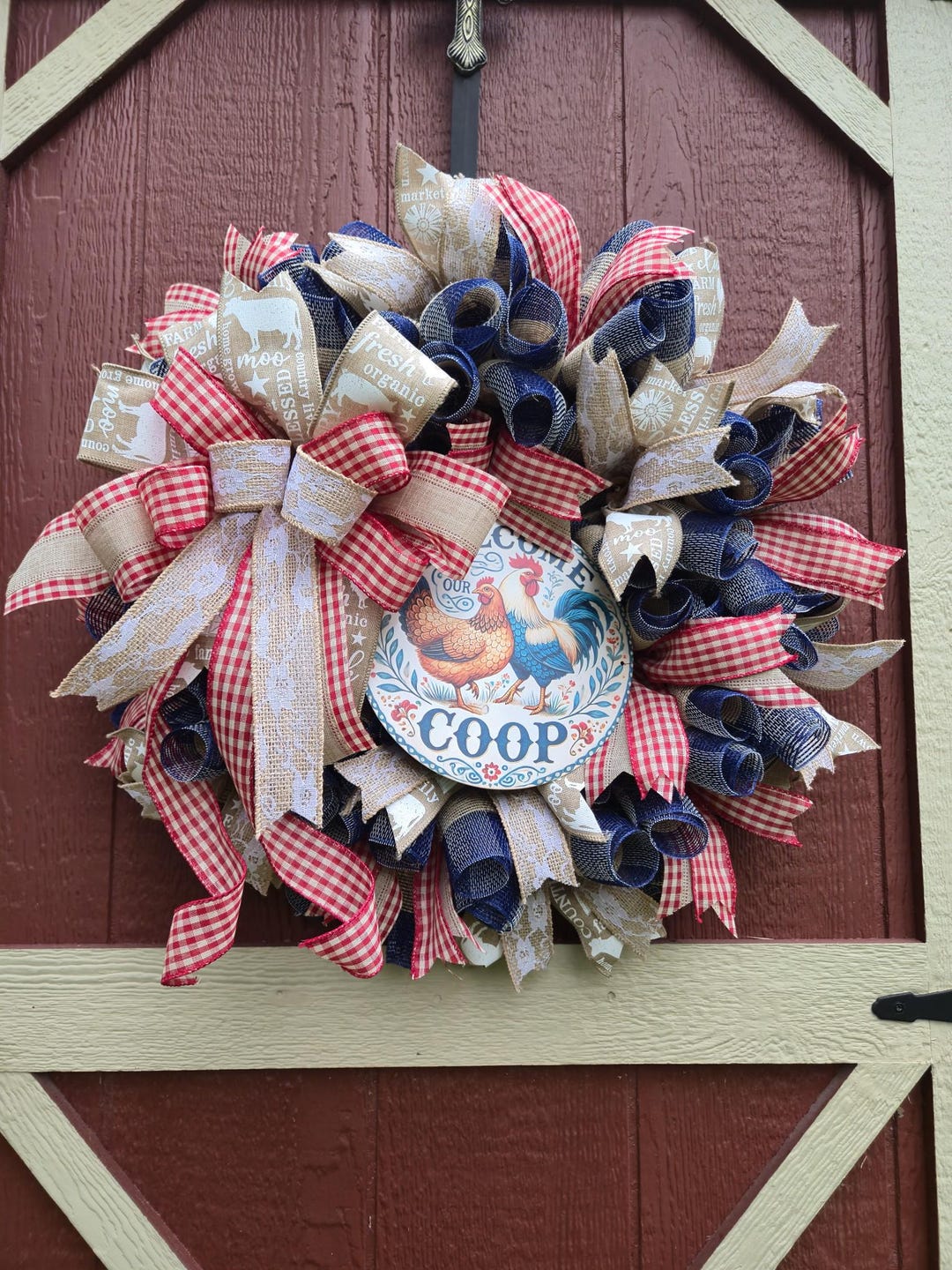 Welcome to Our Coop Wreath | Chicken | Rooster | Plaid | Farmhouse ...