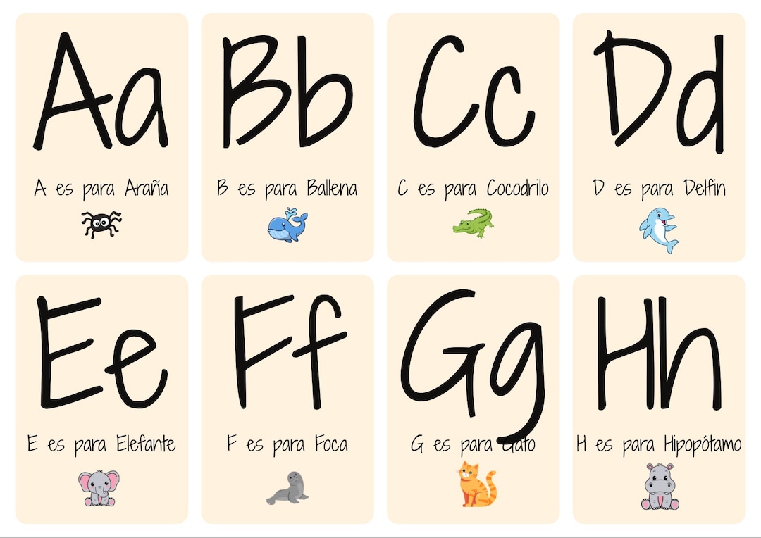 Spanish Animal Alphabet Flashcards - A-Z Printable - ABC Cards for ...