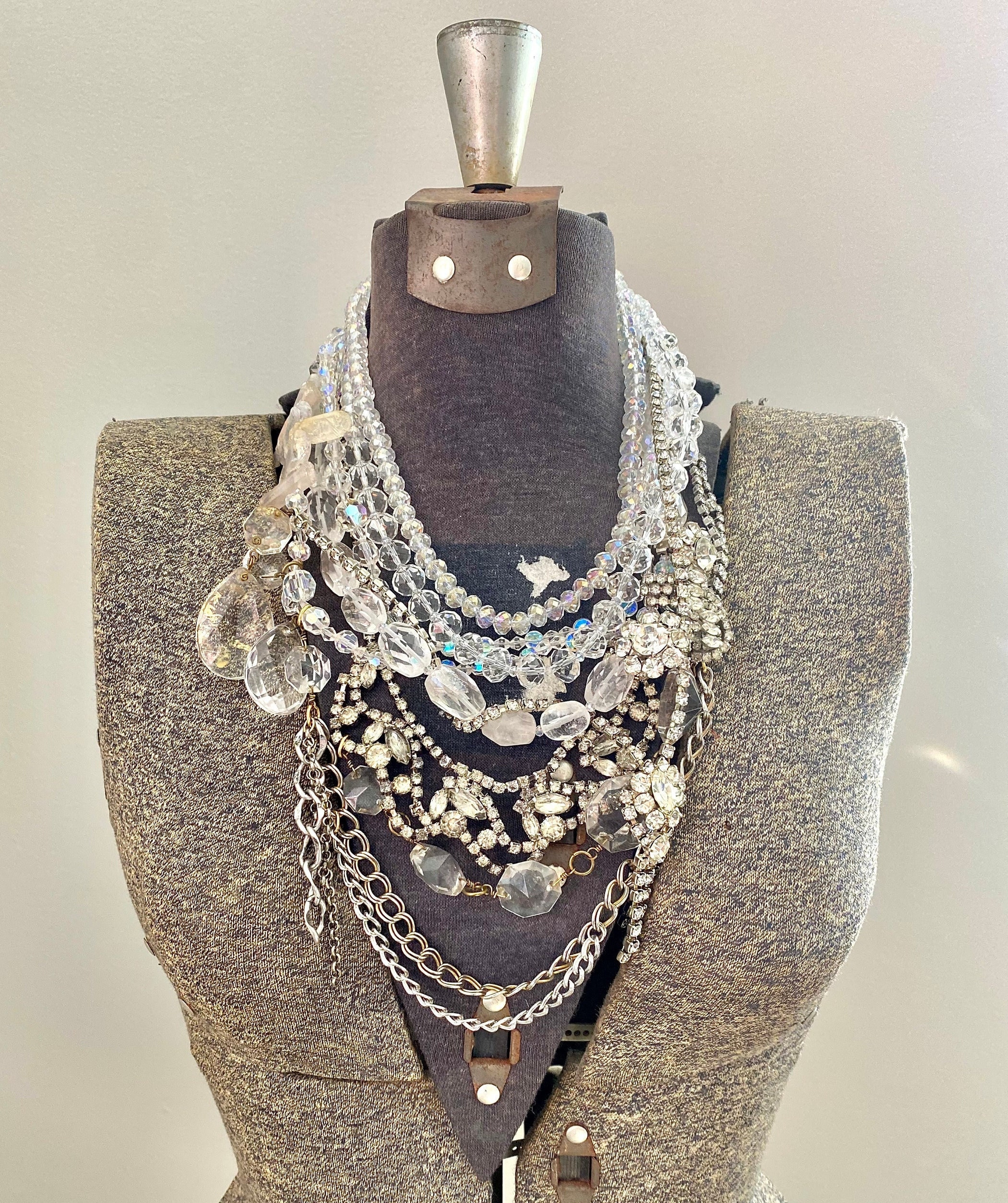 Custom Art Deco Crystal Statement Necklace, Repurposed Vintage Jewelry ...