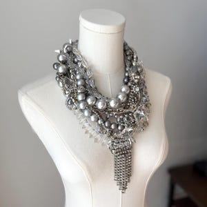 Big Chunky Silver Necklace Big Bold Art Deco Necklace Silver Rhinestone ...