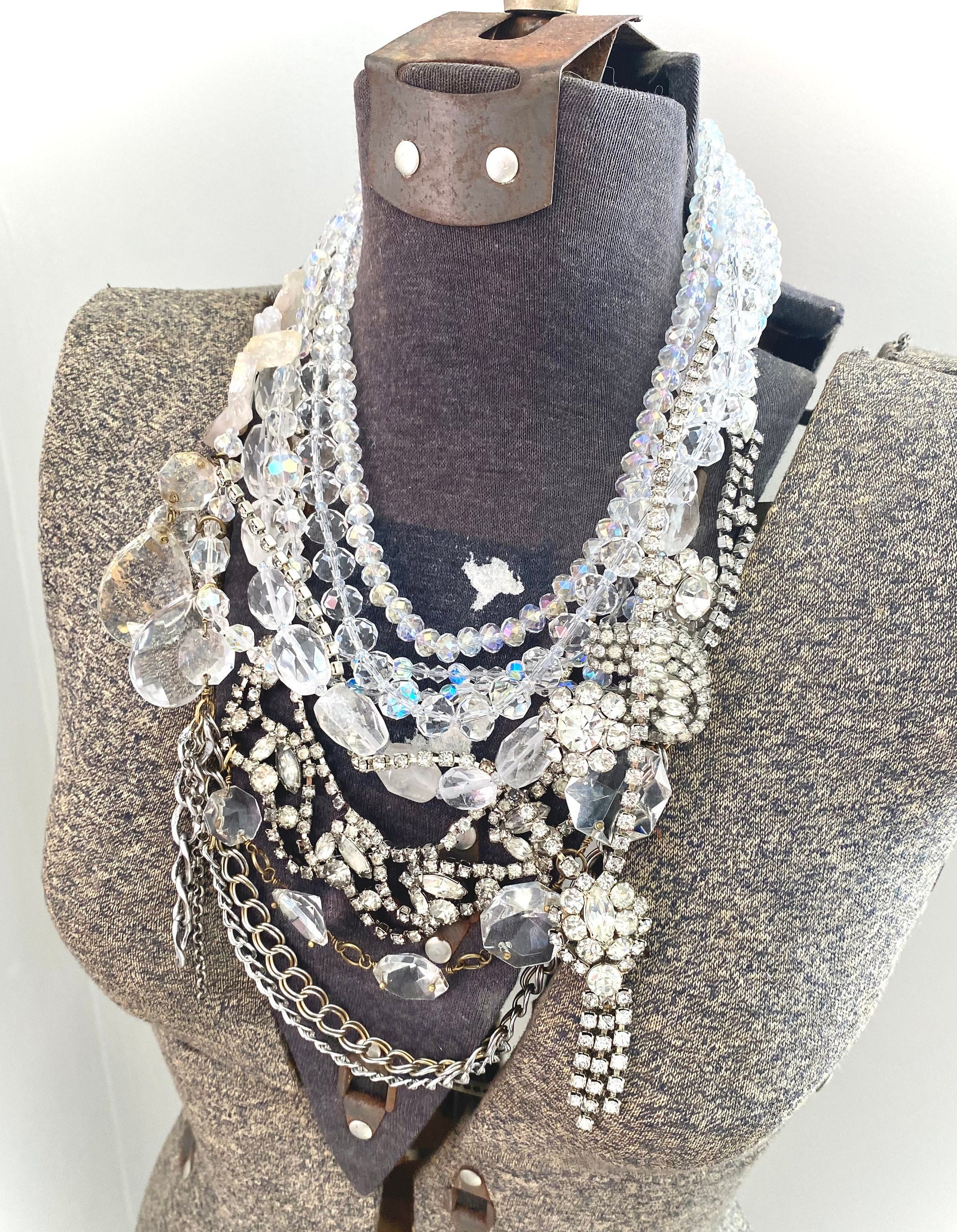Custom Art Deco Crystal Statement Necklace, Repurposed Vintage Jewelry ...