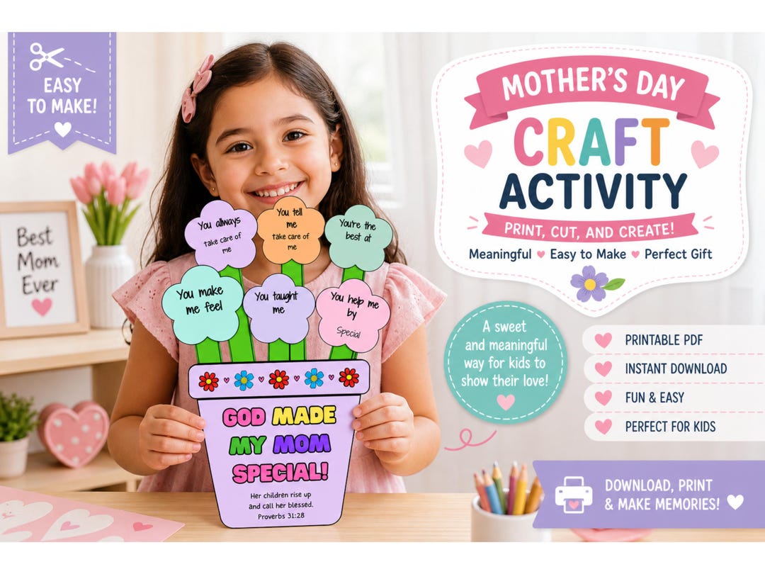 Mother’s Day Craft for Kids Printable, Christian Flower Pot Activity ...