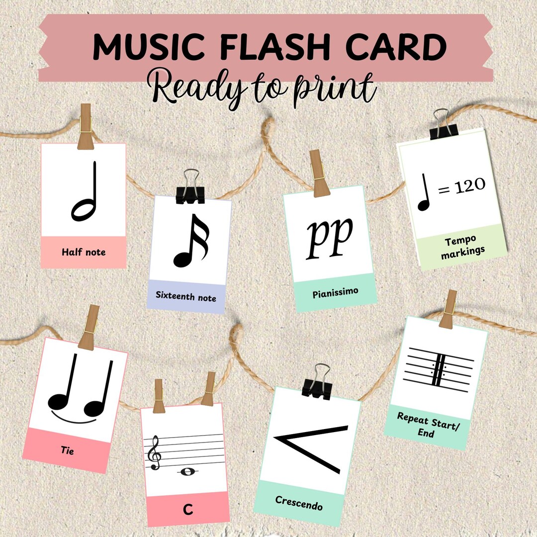 50 Music Notes and Symbols Montessori Flashcards ‒ Printable Digital ...