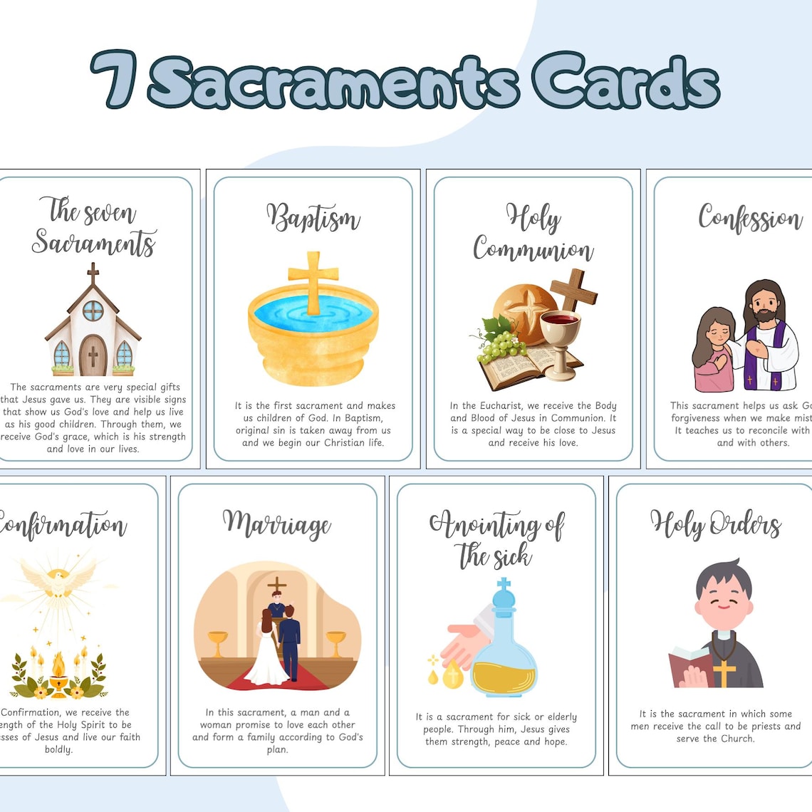 Printable Seven Sacraments Flashcards | Catholic Learning Cards for ...