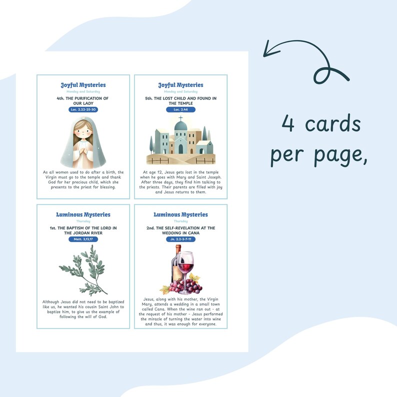 Printable Rosary Mystery Cards | 21 Catholic Mysteries With Beautiful ...