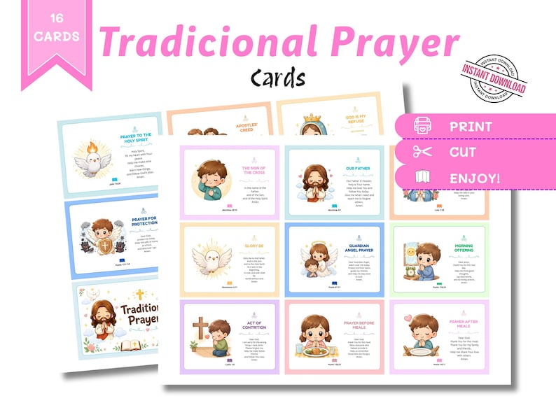 Prayer Cards for Kids Printable | 16 Traditional Christian Prayers With ...