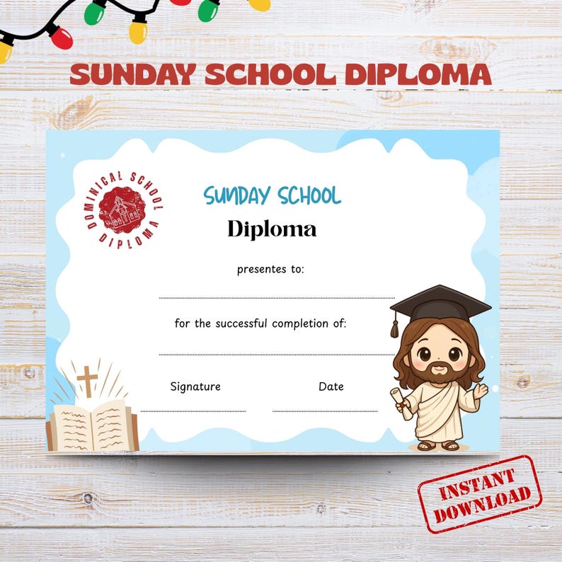 Sunday School Certificate Printable • Christian Award for Kids • Church ...