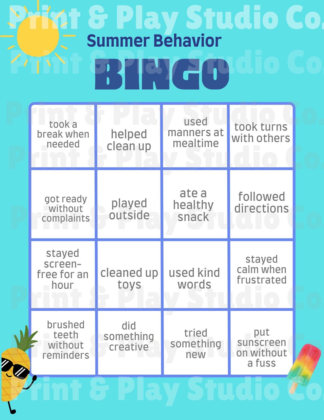 Summer Behavior Bingo for Kids – Printable & Editable Canva Template ...