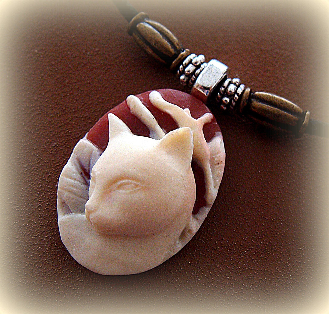 New ... CAMEO CAT PENDANT Necklace - Art Deco, Egyptian Style - Unique ...