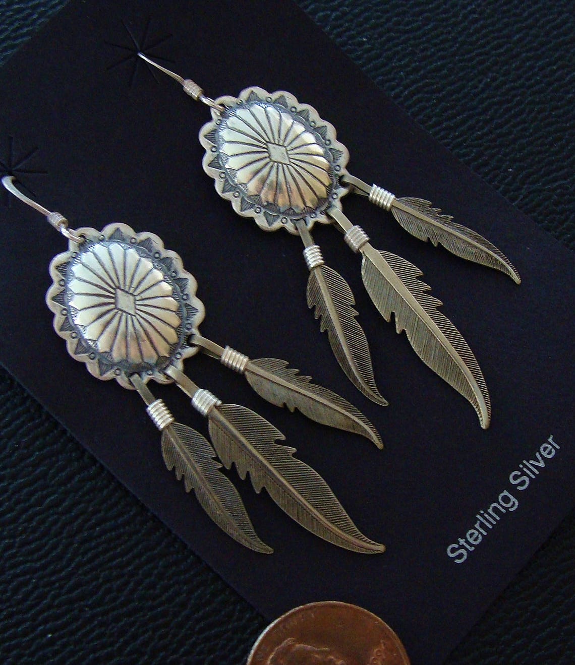 Vintage Sterling Silver CONCHO and Feather Earrings Jewelry Primitive ...