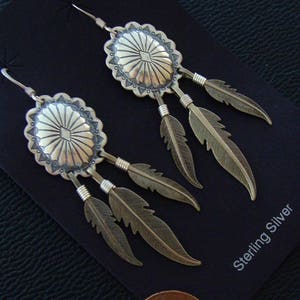 Vintage Sterling Silver CONCHO and Feather Earrings Jewelry Primitive ...
