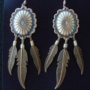 Vintage Sterling Silver CONCHO and Feather Earrings Jewelry Primitive ...