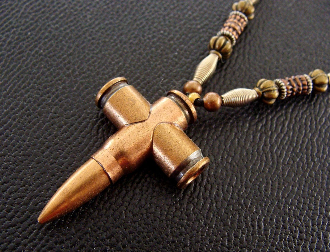 Brass BULLET CROSS PENDANT Necklace Trench Art Jewelry - Real Bullets ...