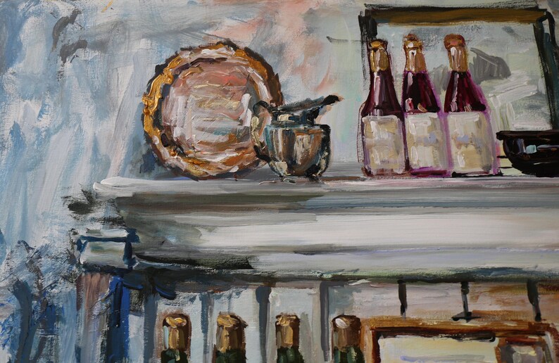 Rustic Wine Painting, Large Cottagecore Kitchen Decor, 48x48 Acrylic ...