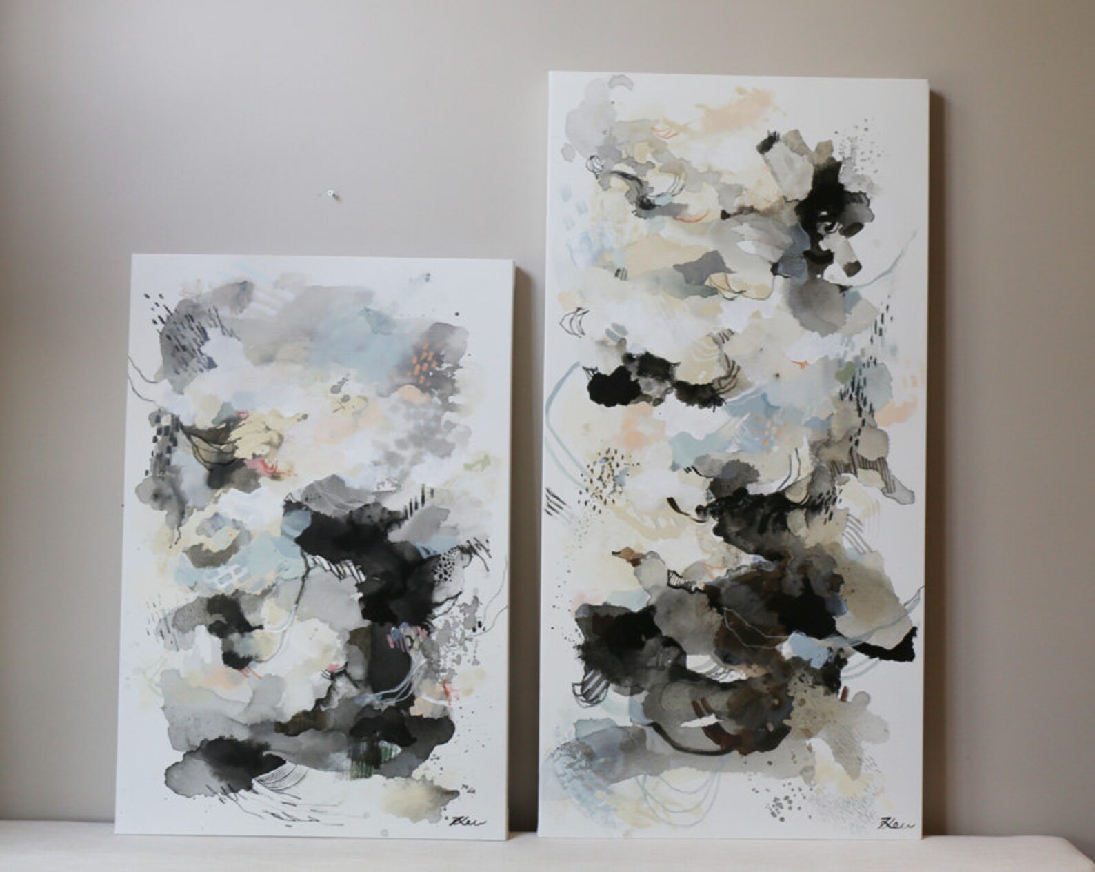 Monotone Abstract Painting: Original Acrylic Canvas Art (24x48 Inch) - Etsy