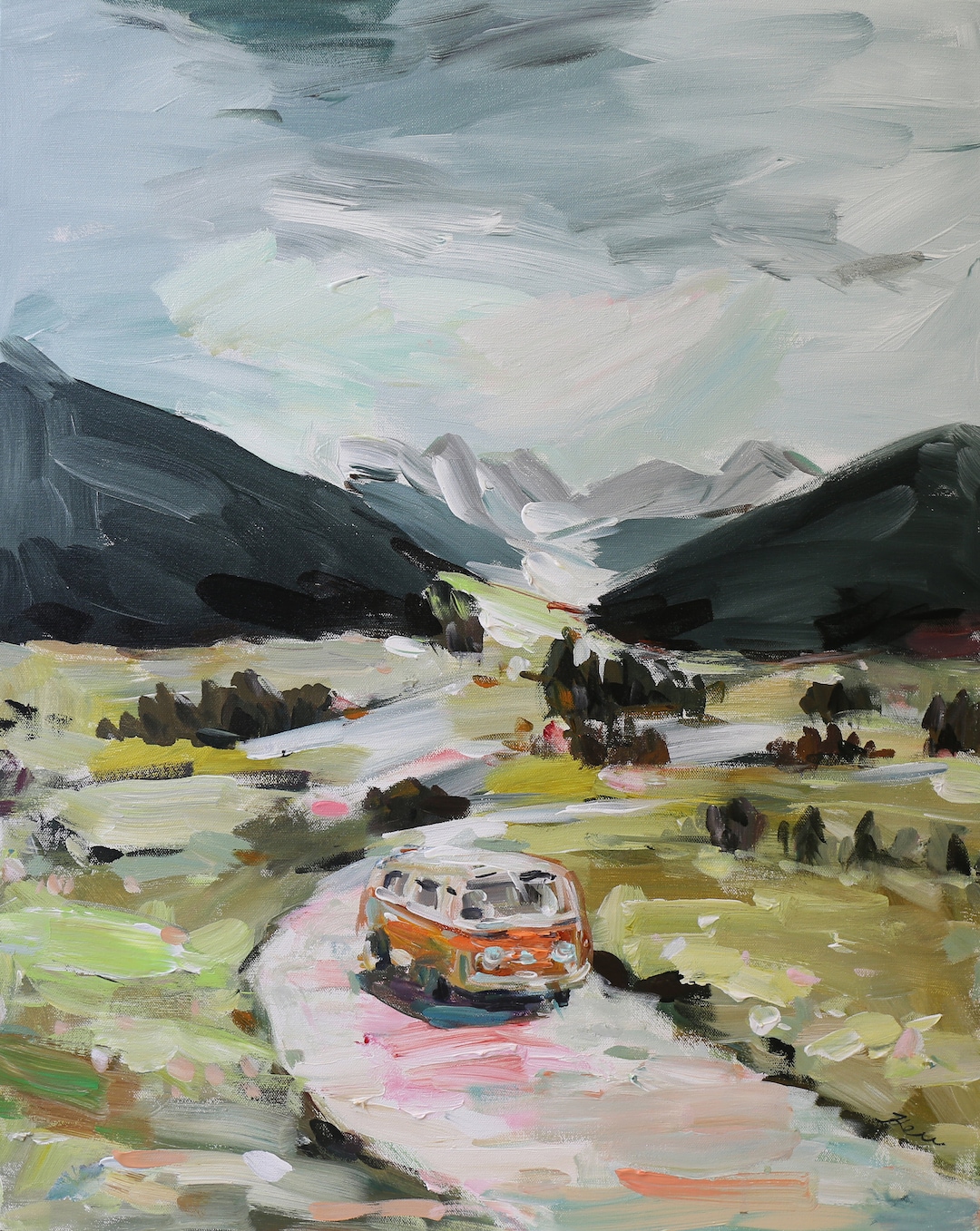 Mountain Van Acrylic Painting, Original Abstract Landscape Art, 30x24 ...