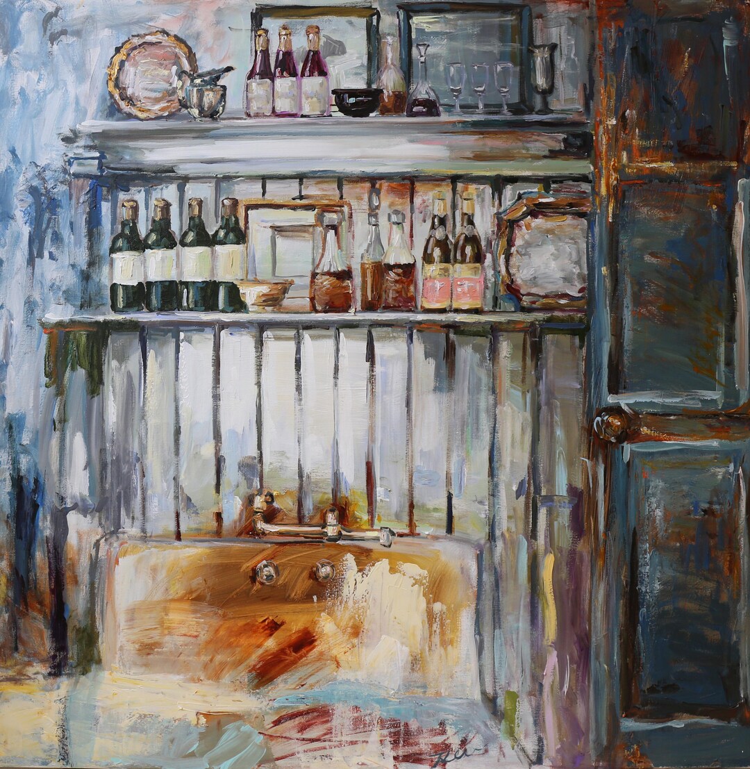 Rustic Wine Painting, Large Cottagecore Kitchen Decor, 48x48 Acrylic ...