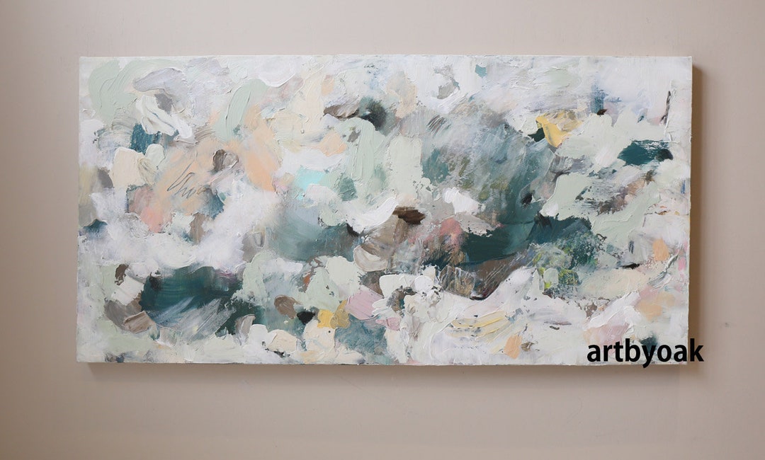 Monotone Abstract Acrylic Painting, Textured Canvas Art (24x48 Inch) - Etsy