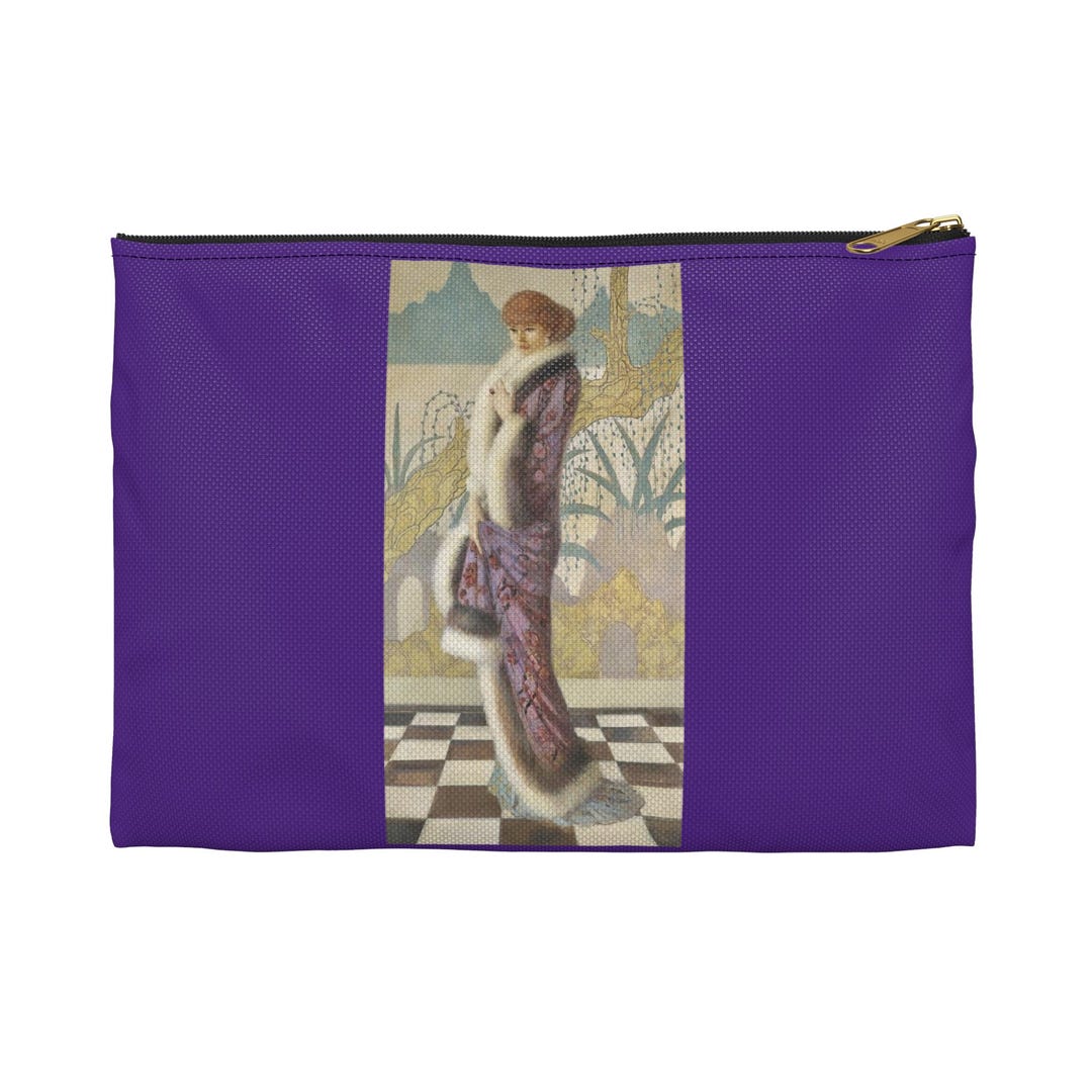 Vintage Woman Painting Accessory Pouch, Purple Coat Flapper Style ...