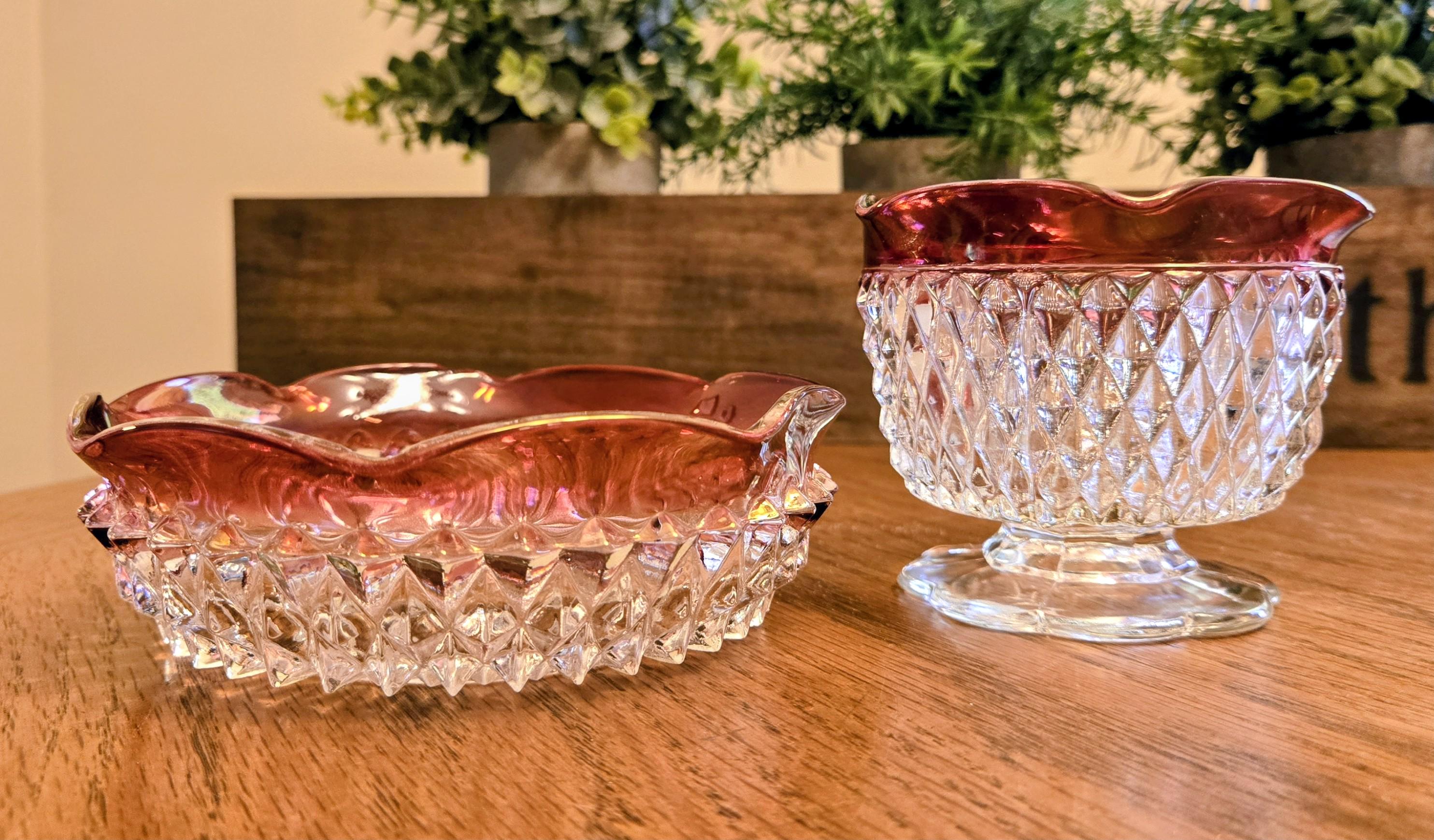 Indiana Glass Diamond Point Ruby Bowls, Set of 2 - Etsy