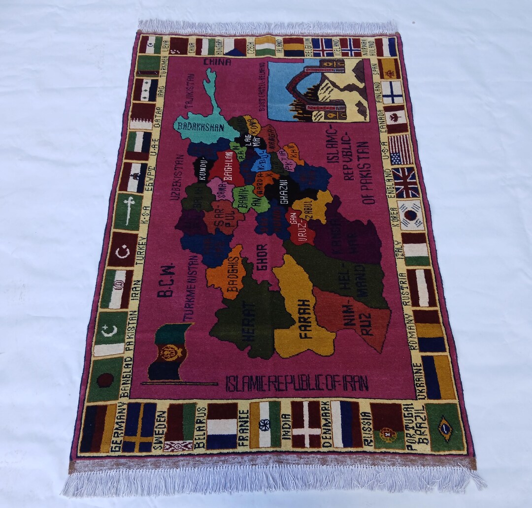 3"1 X 4"8 Ft" Elegent Handamde Afghan Map Design Carpet- Wall Hangning ...