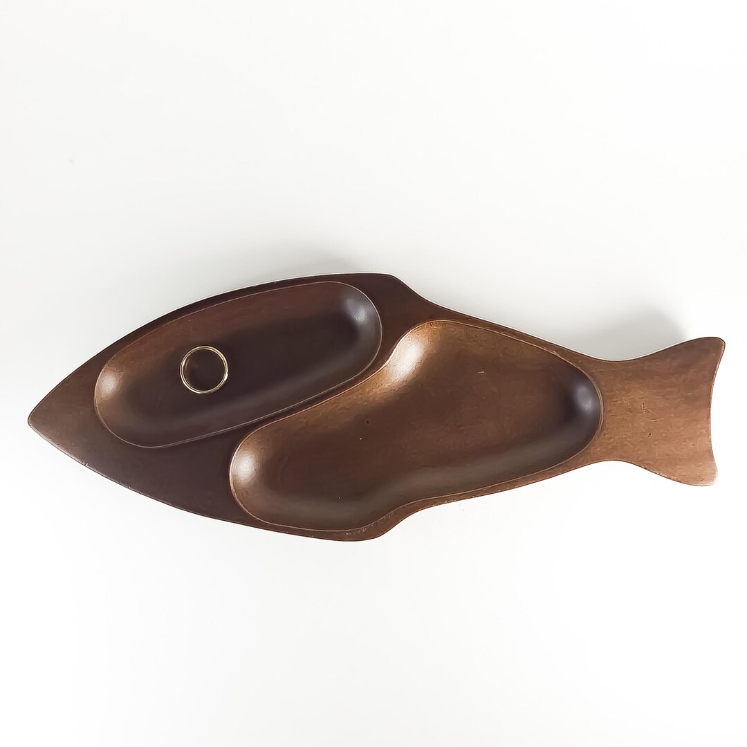 Vintage 1970s Wooden Fish Platter, Small Retro Carved Serving Tray Boho ...