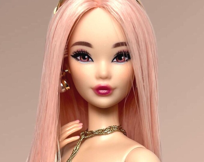 OOAK Custom Barbie Odile Doll Macaron Pink Saran Reroot Made to Move ...