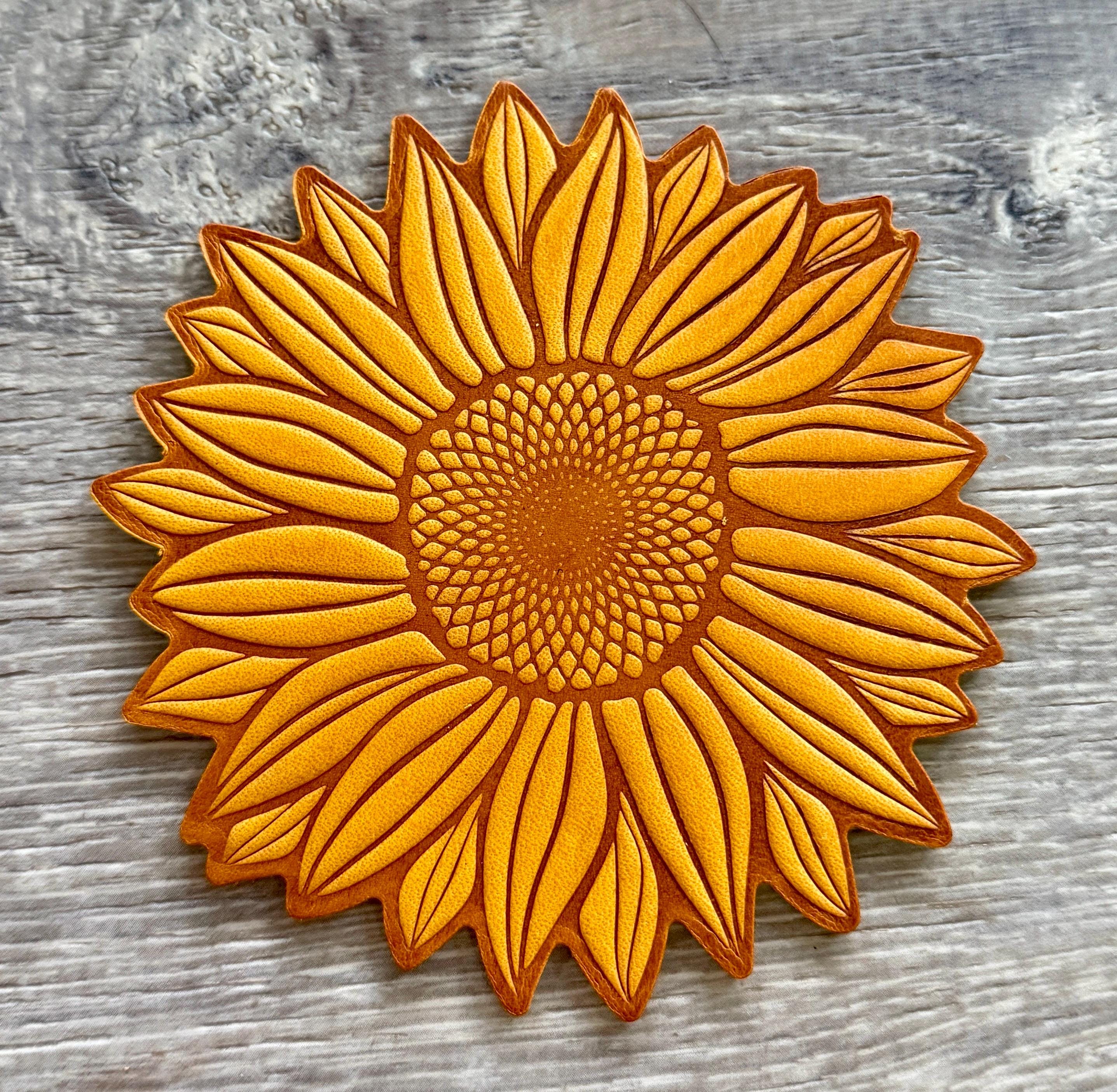 Sunflower Leather Coaster | Farmhouse Kitchen Decorative Gift ...