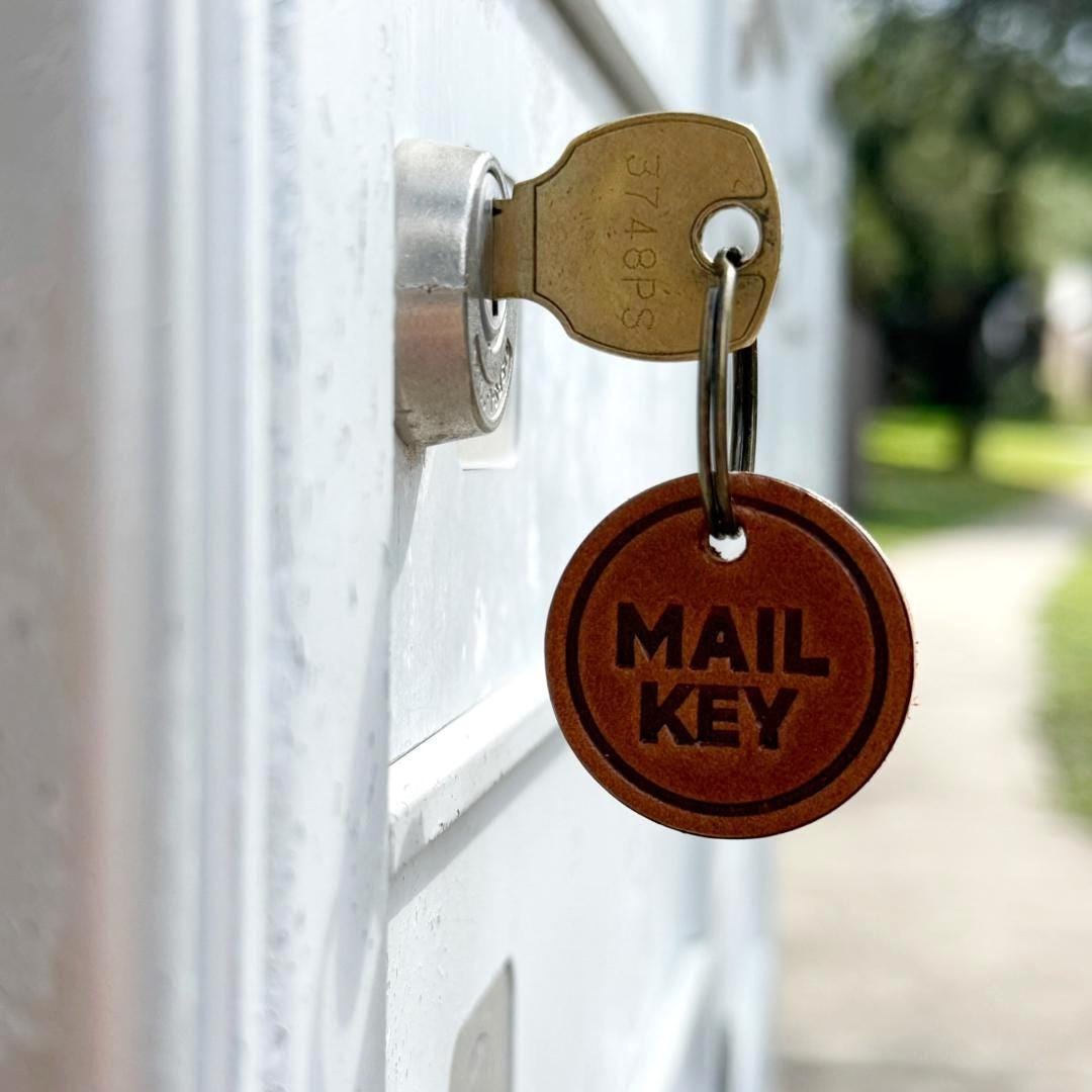 Leather Mail Keychain | Handmade Stamped Key Tags for Mailbox, PO Box ...