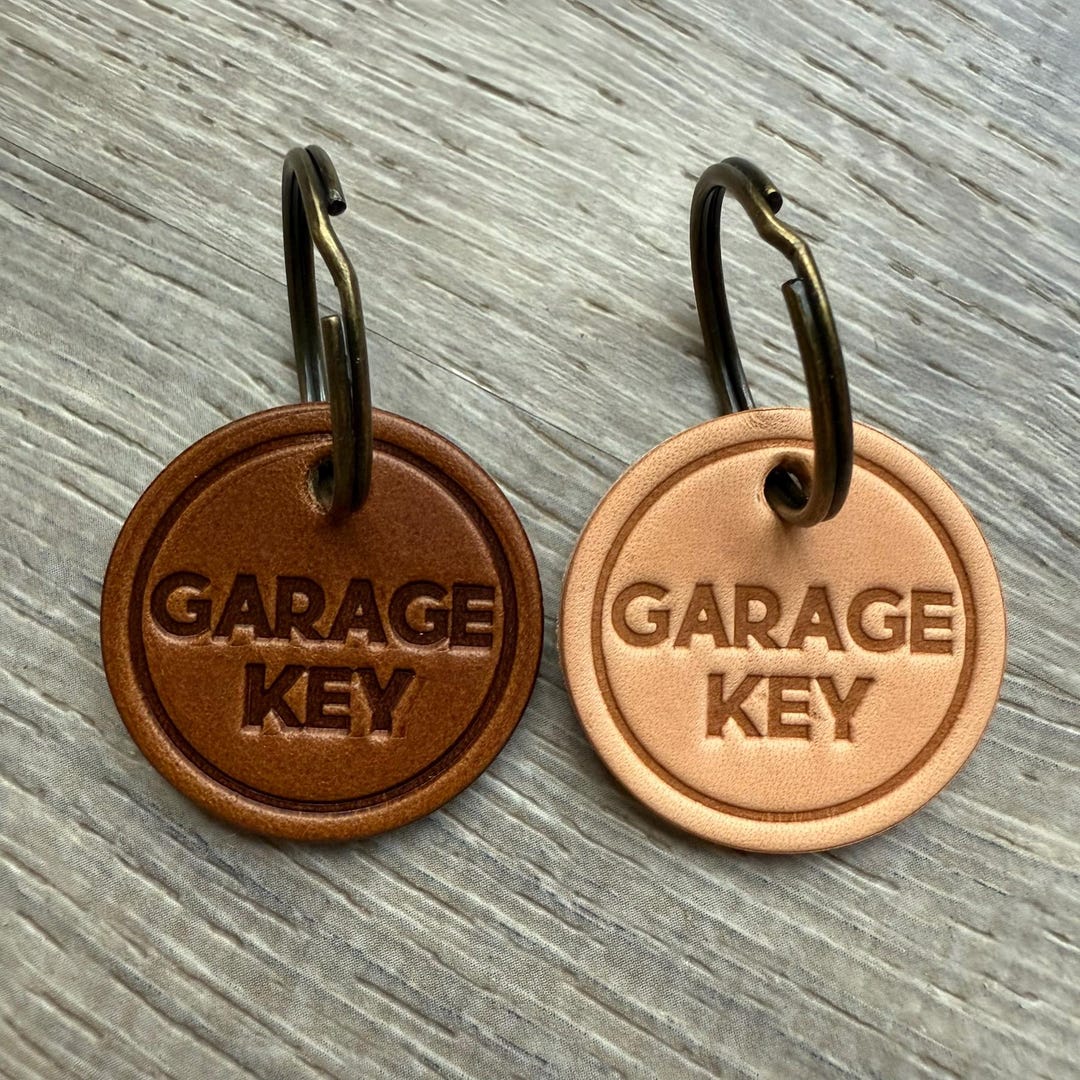 Leather Garage Key Label Keychain – Handmade Stamped Tags for Garage ...