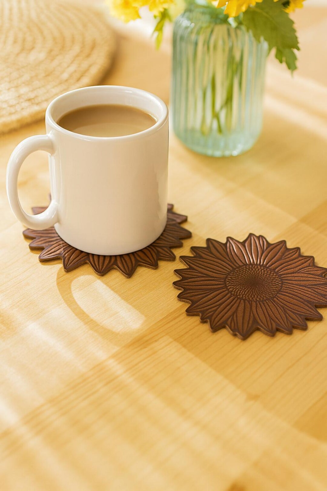 Sunflower Leather Coaster | Farmhouse Kitchen Decorative Gift ...