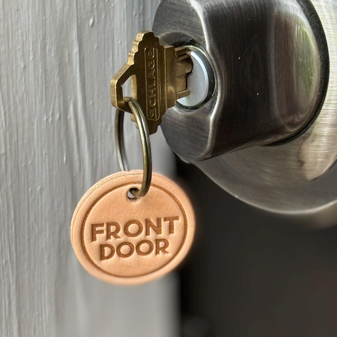 Leather Front Door Key Label Keychain – Handmade Stamped Tags for Home ...
