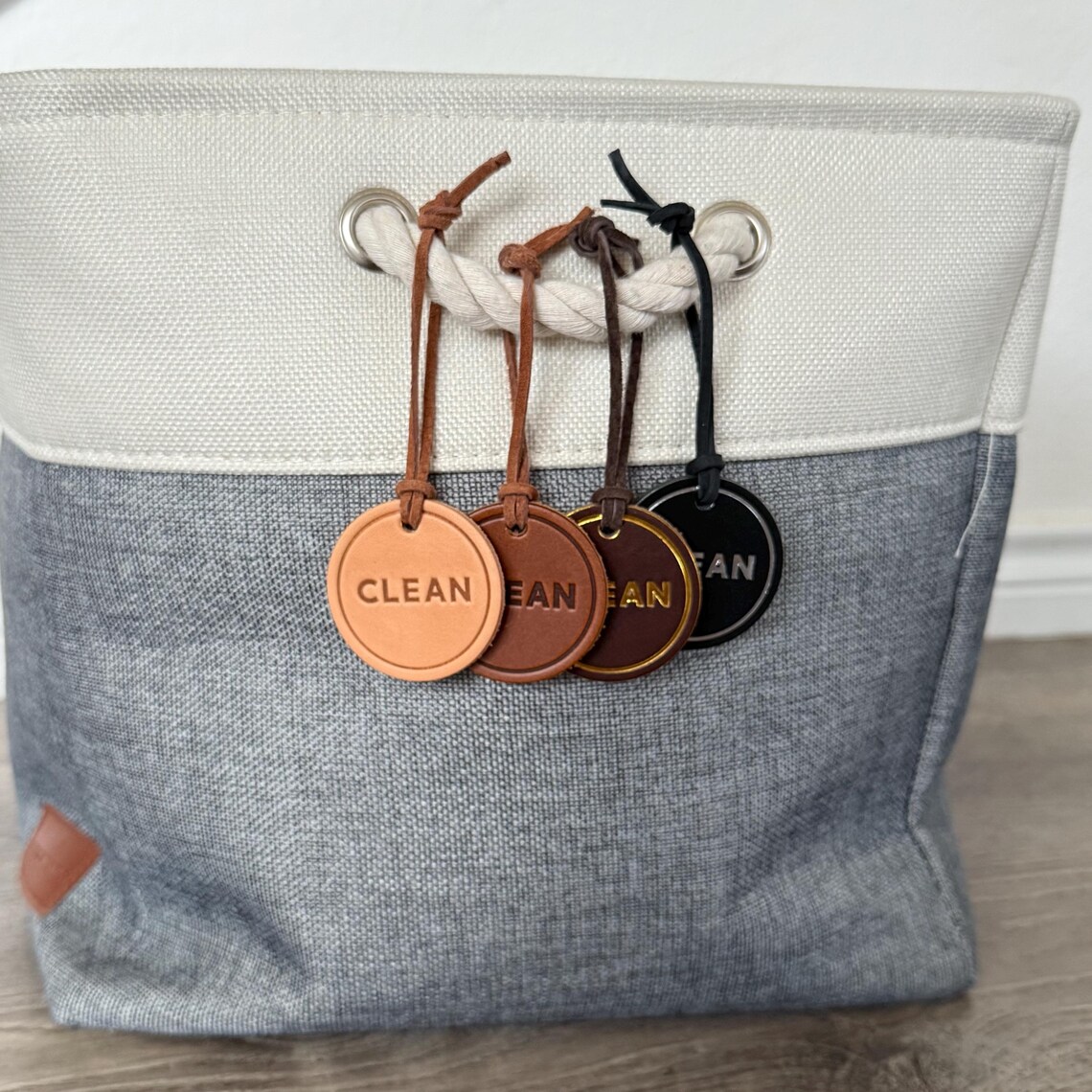 Leather Clean & Dirty Laundry Basket Labels | Full Grain Italian ...