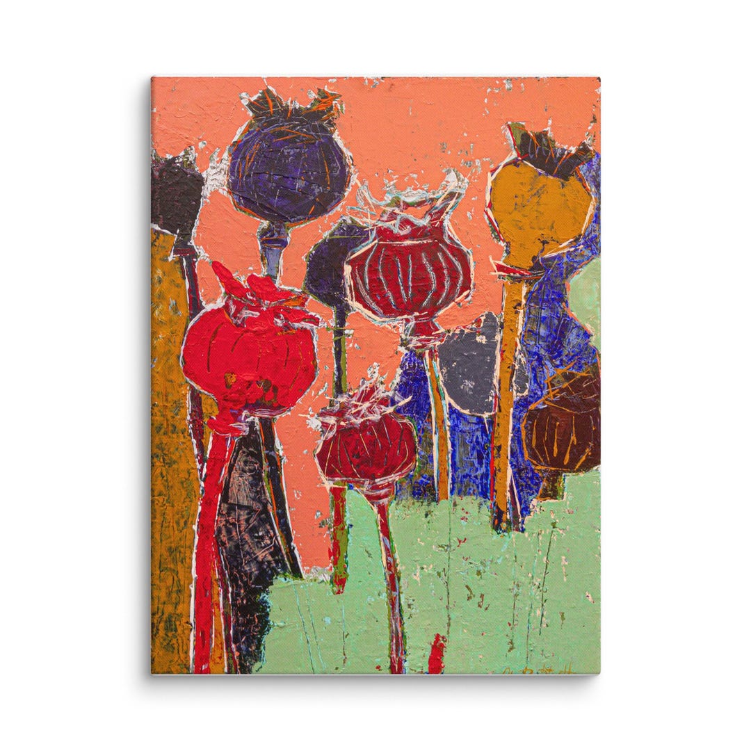 Colorful Seed Pods Wall Art – Modern Botanical Canvas, Textured Floral ...