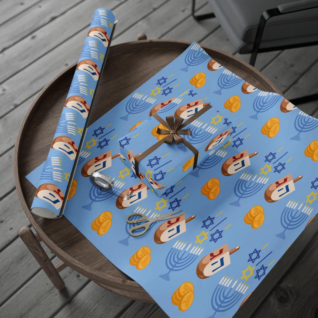 Hanukkah Menorah Pattern Wrapping Paper | Blue Holiday Gift Wrap - Etsy