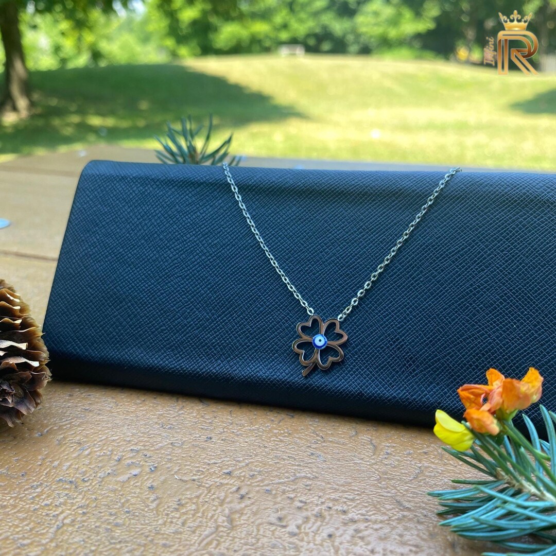 Sterling Silver Clover Leaf Evil Eye Necklace | Lucky Charm Pendant ...