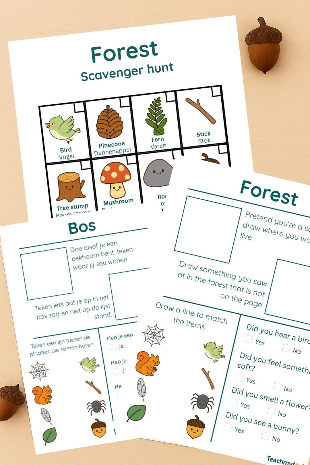 Forest Scavenger Hunt for Kids – Dutch English Bilingual Printable ...
