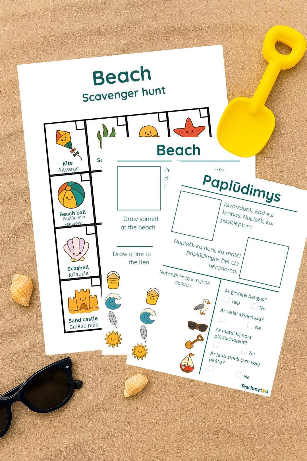 Beach Scavenger Hunt for Kids – Lithuanian English Bilingual Printable ...
