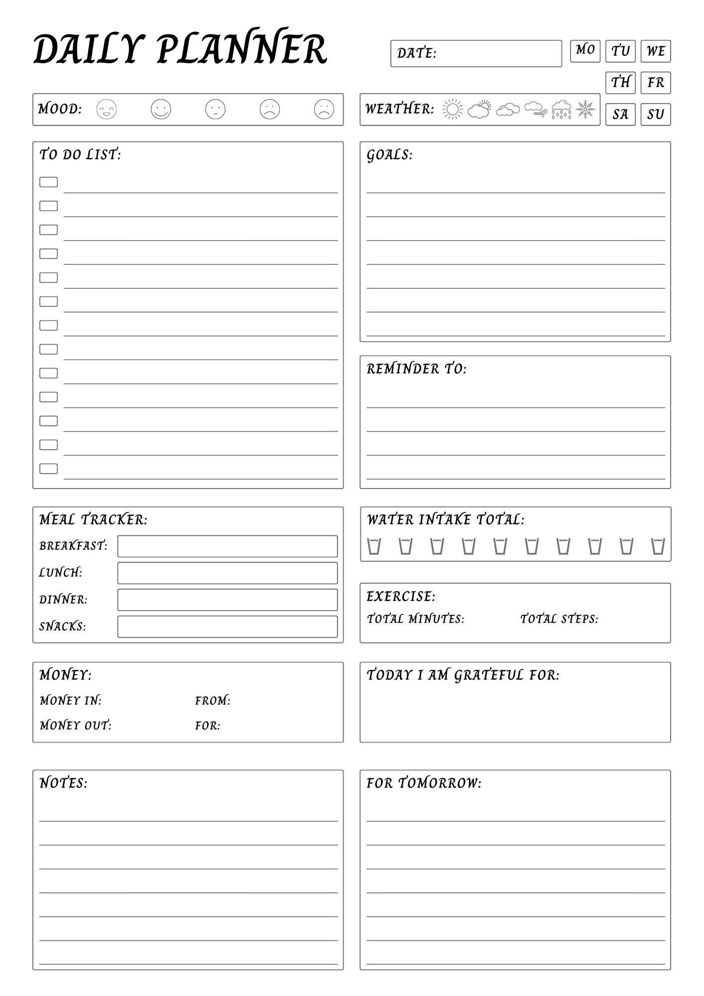 Daily Planner Detailed Tasks Instant Digital Download - Etsy