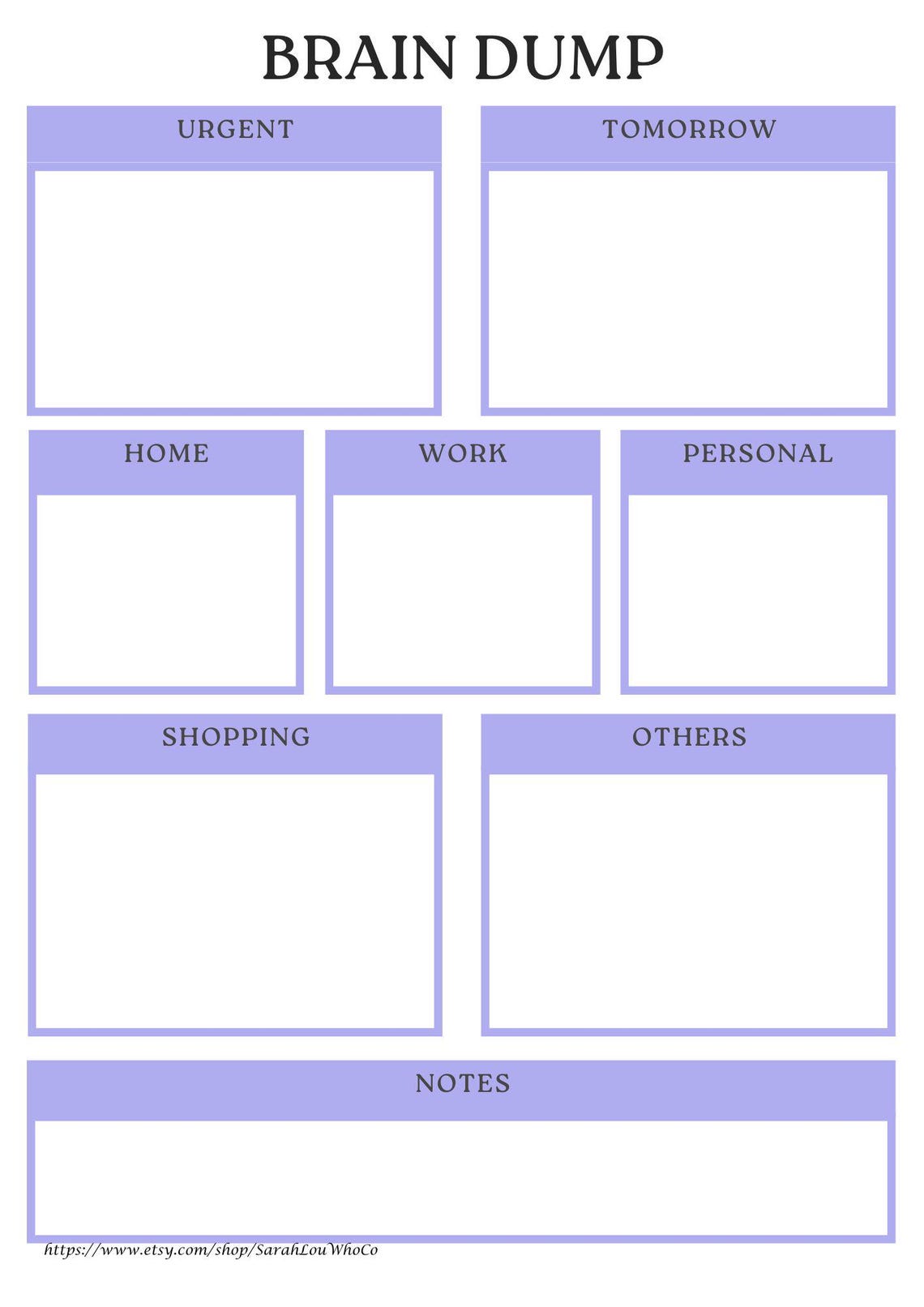 Brain Dump Planner Page - Organize Your Thoughts! Digital Download ...