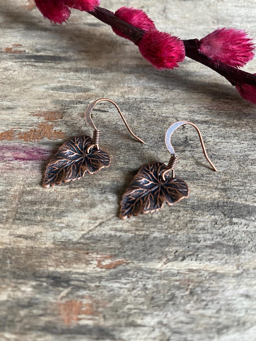 Antique Copper Ivy Leaf Earrings - Etsy