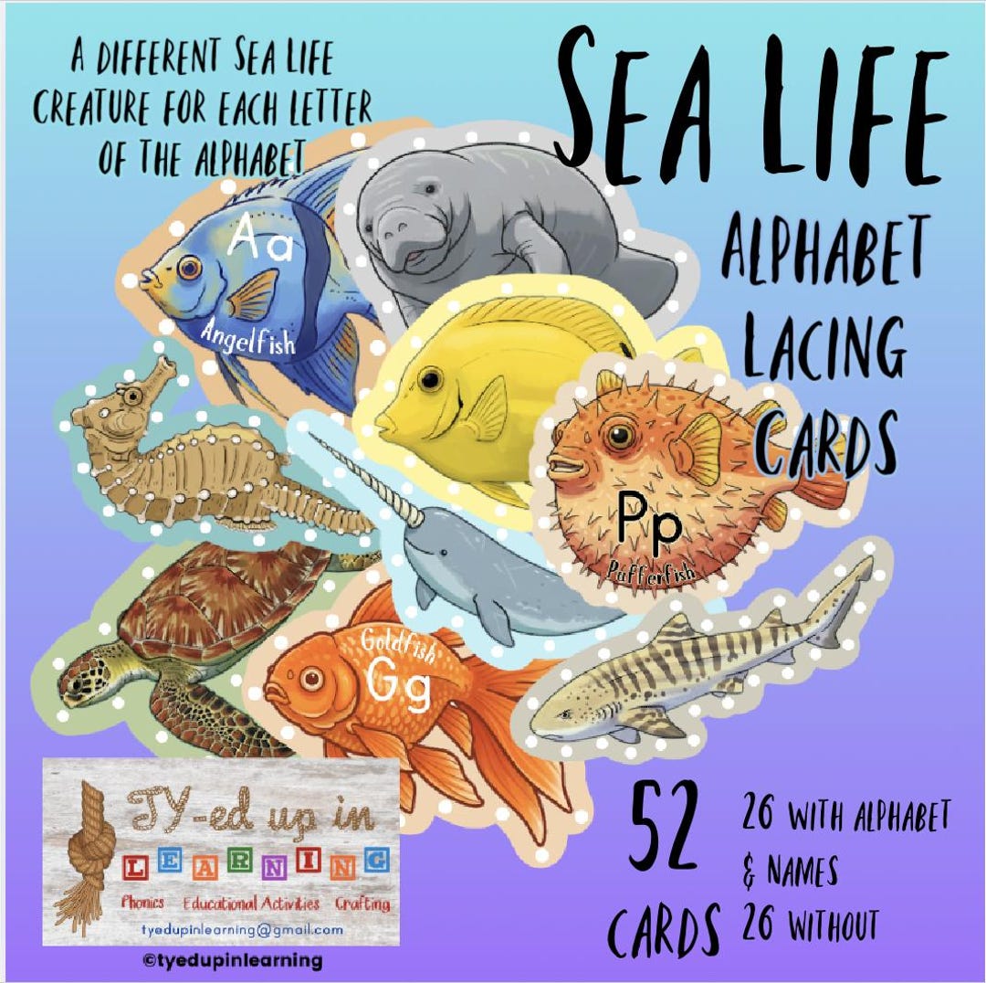 52 Sea Life/ocean/under the Sea Themed Fine Motor Skills Lacing Cards ...