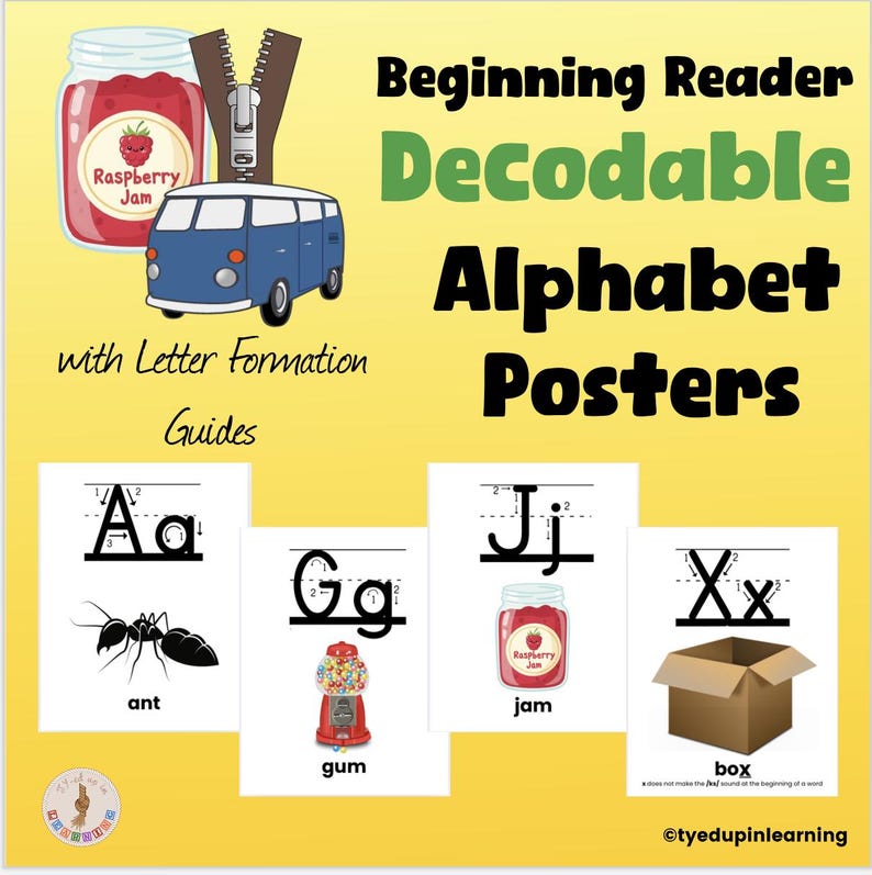 Beginning Reader DECODABLE Alphabet ABC Posters With Letter Formation ...
