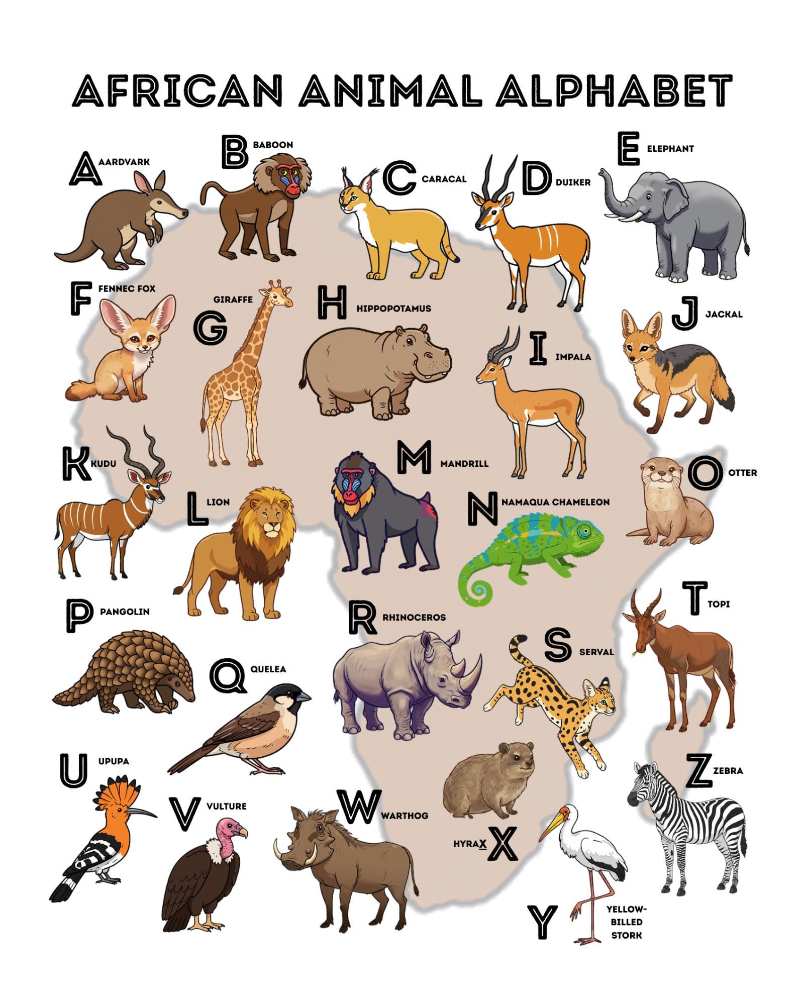 African Animals Alphabet Digital File Wall Decor in Nursery, Child's ...