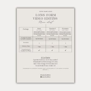 Youtube Video Editing Price List Template | Editable Canva Pricing ...