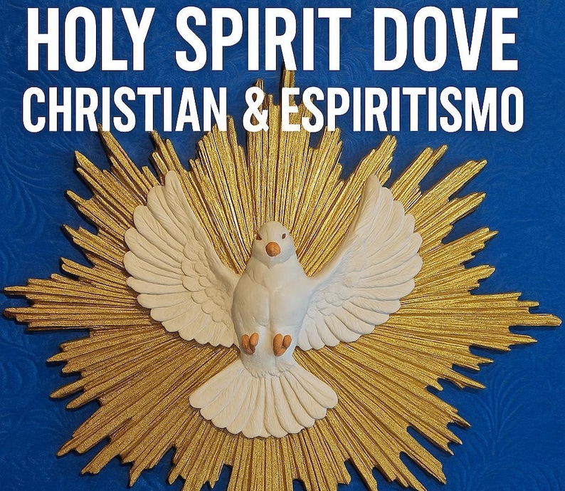 Holy Spirit Dove Wall Plaque: Gold & White Resin, Christian Espiritismo ...