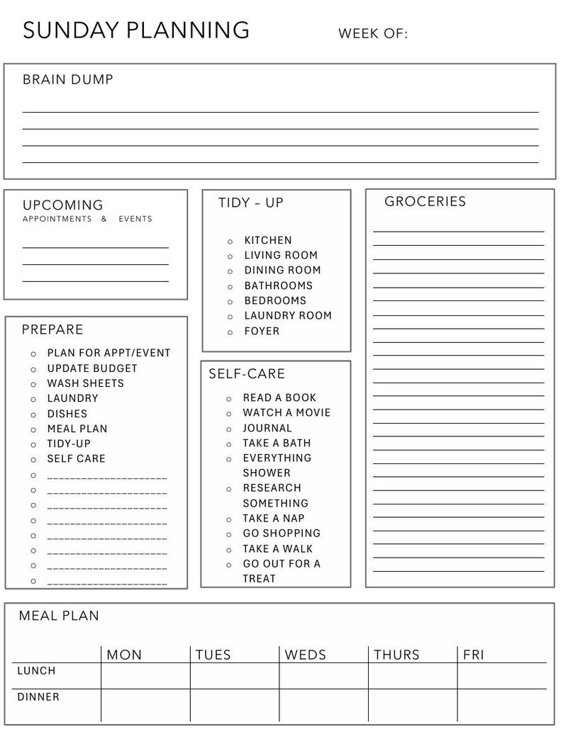 Sunday Planning Printable - Etsy