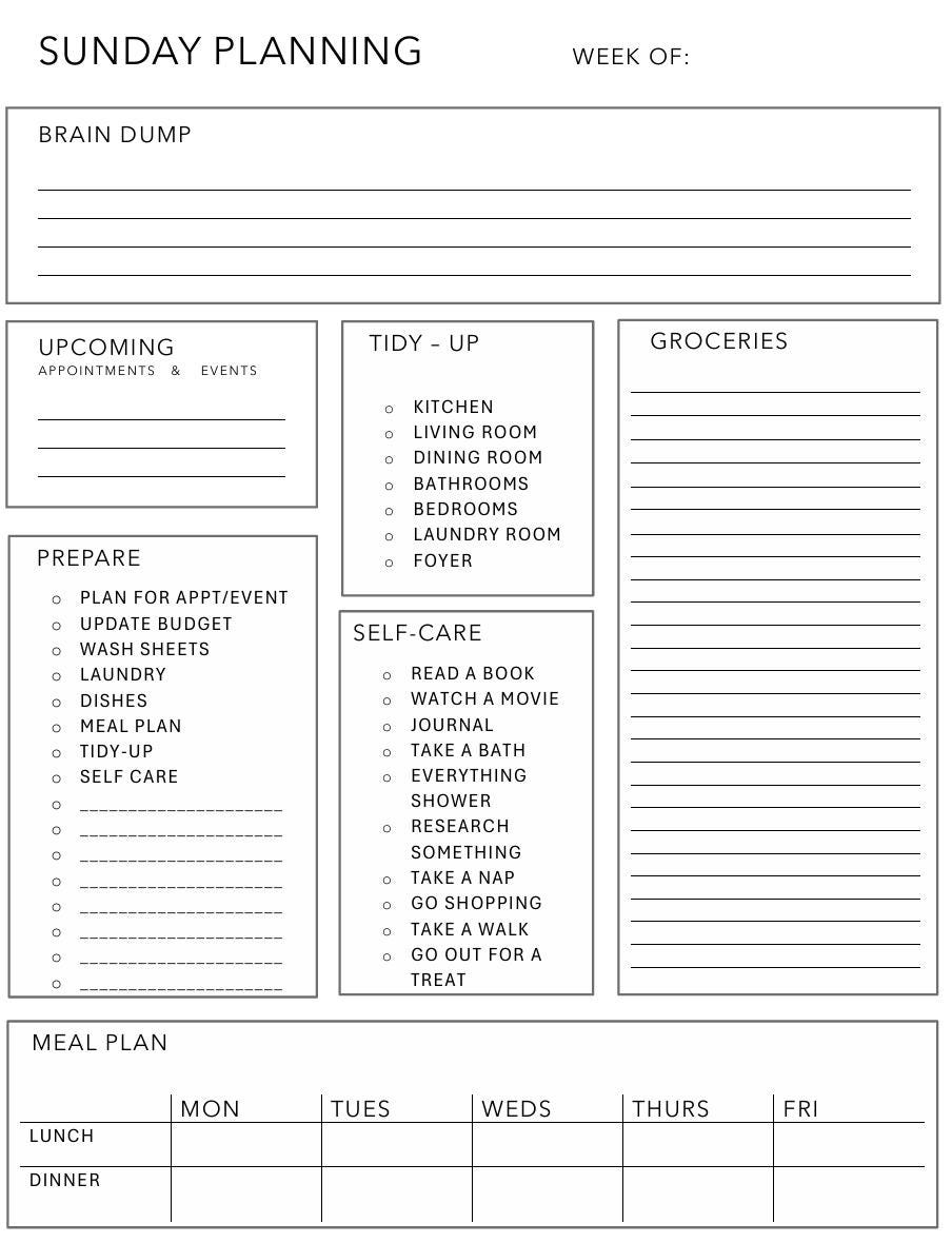 Sunday Planning Printable - Etsy